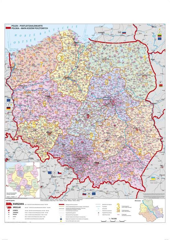 Stenska karta POLJSKA poštne številke za prevoznike, PIŠI BRIŠI ...